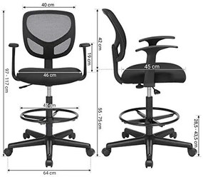 Goleto Ergonomická kancelářská židle s výškou sedáku 55-75 cm | černá