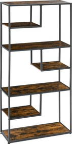 HOMCOM Knihovna v industriálním stylu s 7 policemi - ocelový rám pro obývací pokoj, ložnici a kuchyni - 83 x 34 x 180 cm