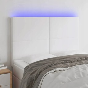 Čelo Postele S Led Šedé Umělá Kůže Bílá 144 x 5 x 118/128 cm