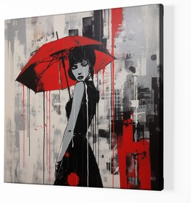 Obraz na plátně - Žena s červeným deštníkem FeelHappy.cz Velikost obrazu: 140 x 140 cm