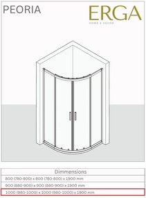 Erga Peoria, čtvrtkruhový sprchový kout s posuvnými dveřmi 100(dveře) x 100(stěna) x 190 cm, 6mm čiré sklo, chromový profil, ERG-Q02-PEORIA-D100D100-CL-CR