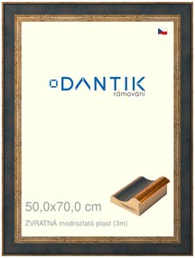 DANTIK rámeček 50x70 | ZVRATNÁ modrozlatá plast (Plexi Čiré)