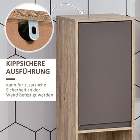 HOMCOM Vysoká koupelnová skříň s 2 dveřmi a 2 otevřenými policemi na úložný nábytek do obývacího pokoje nebo chodby 30x24x170 cm Dub a šedá