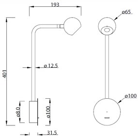 Mantra 7514 Eyes, černá nástěnná lampa k posteli s otočnou hlavou a vypínačem LED 6W 3000K, výška 40cm