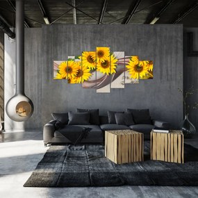 Obraz - Zářící květy slunečnic (210x100 cm)