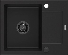 Mexen Enzo, granitový dřez 576x465x174 mm, 1-komorový, černá s černým sifonem, 6506571005-77-B