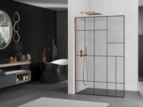 Mexen Kioto L, sprchová zástěna Walk-In 70 x 200 cm, 8mm čiré sklo černý vzor, ​​růžové zlato profil, 800-070-103-60-78