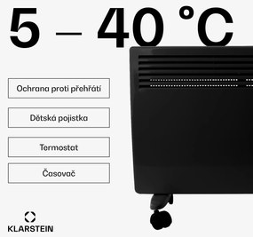 Klarstein Hot Spot Slimcurve, konvektor, ohřívač, 80x40cm, 40m², 2000 W, 5-40 °C, IP24, černý