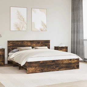 Rám postele s čelo Kouřový dub 200 x 200 cm Kompozitní dřevo 3408820