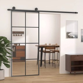 Posuvné dveře černé 90 x 205 cm ESG sklo a hliník 151670