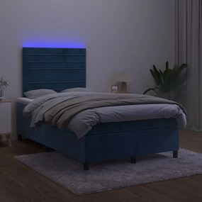 Box spring postel s matrací a LED tmavě modrá 120x190 cm samet 3270321