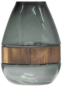 OnaDnes -20% Hoorns Modrozelená skleněná váza Janna s dřevěným detailem 26 cm