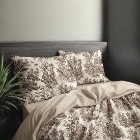 Ervi FLANELOVÉ bavlněné povlečení - Toile de Jouy Caramel/béžové, různé rozměry