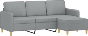 3místná pohovka s podnožkou světle šedá 180 cm textil 3201192