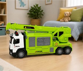 LEAN Toys Nákladní auto s jeřábem a přepravníkem vozidel – světla a zvuky – zelené