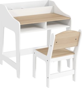 Dětský psací stůl s úložným prostorem, otevřené přihrádky, židle, 3-8 let, dřevo