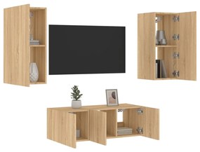 4dílná obývací stěna s LED dub sonoma kompozitní dřevo - Default Title