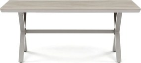 Stůl zahradní 180x100x75, deska polywood v dekoru světlého dubu, hliníková konstrukce, béžová barva