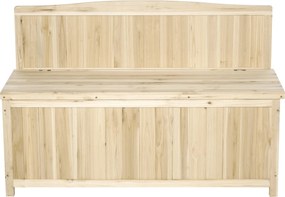 Outsunny Přírodní dřevěná zahradní lavice s úložným boxem a opěradlem, nosnost 250 kg, pro patio, terasu, balkon 115x45x75 cm | Aosom