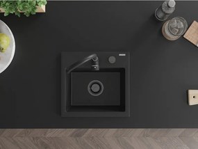 Mexen Milo, granitový dřez 435x410x171 mm, 1-komorový, černá s černým sifonem, 6505441000-77-B