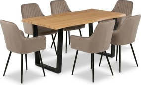 Vikio Jídelní set pro 6 osob 160x90 cm dub noha U béžová židle s područkami VJS166-6CA