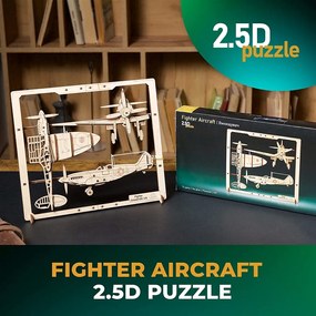 Ugears 2,5D dřevěné mechanické puzzle Stíhací letadlo