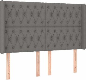 Čelo postele s LED tmavě šedé 147 x 16 x 118/128 cm textil 3124383
