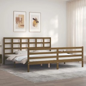 Rám postele s čelem medově hnědý 200 x 200 cm masivní dřevo,  3194009