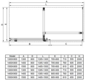 BPS-koupelny Obdélníkový sprchový kout HYD-ATA-1K 130x80 chrom/transparent - bez vaničky