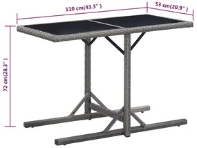 vidaXL Marketos Zahradní stůl antracitový 110 x 53 x 72 cm sklo a polyratan