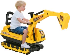 HOMCOM Dětský bagr na sezení se zvonkem, bagr s úložným prostorem pod sedadlem, vozidlo pro děti do 30 kg, pískový bagr pro děti 1,5-4 roky, žlutá | A