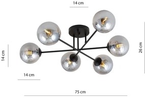 Lustr na tyči ROMA 6xE14/10W/230V černá/kouřová