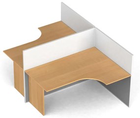 Rohový kancelářský pracovní stůl PRIMO s paravany, tvar T, magnetická tabule, 2 místa, buk