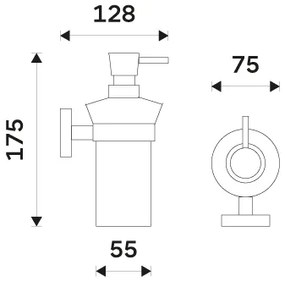 Nástěnný dávkovač tekutého mýdla keramický, držák nerez, i bez vrtání NIMCO UNIX nerez UNM 13031KU-T-10