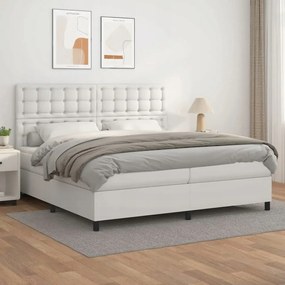 Box Spring Postel S Matrací Umělá Kůže Bílá tlačítka 200 x 200 cm