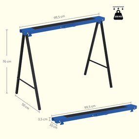DURHAND Sada 2 ks pracovních kozlů, stojanů pro řemeslníky, nosnost až 250 kg, kov, modrá