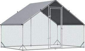 Ocelový kurník PawHut pro volný chov kuřat, 300 x 200 cm, klec pro kuřata s víkem, dvířka, výběh pro 4-6 kuřat, malá zvířata, stříbrný