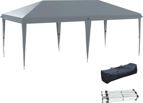 Skládací altán Outsunny 6x3 m, s nastavitelnou výškou, UV-odolná stříška a přepravní taška pro kempování a párty, světle šedá | Aosom