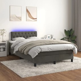 Box spring postel s matrací a LED tmavě šedá 120x200 cm samet 3134574
