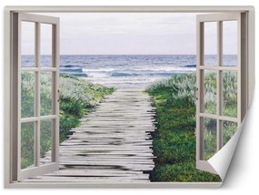 Fototapeta, Pohled z okna na lávku na pláž - 210x150 cm