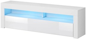 TV stolek Mex s LED osvětlením 140 cm bílý mat/bílý lesk