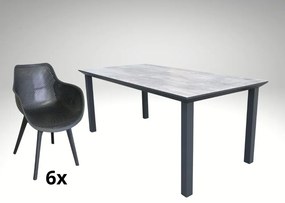 Hliníkový nábytek: stůl Florance 180cm keramická deska a 6 designových křesel Jasper