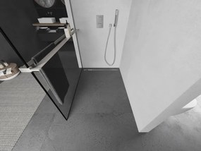 Mexen Kioto+ L, sprchová zástěna Walk-In s poličkou a věšákem 50 x 200 cm, 8mm čiré sklo černý vzor, ​​broušená ocel profil, 800-050-123-97-70
