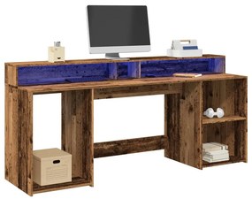 Psací stůl s LED světly old wood 200x55x91 cm kompozitní dřevo 3309445