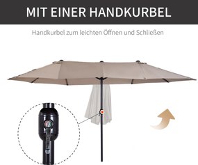 Dvojitý sluneční deštník Outsunny 455 x 265 cm, slunečník s UV ochranou a klikou, větruodolný slunečník pro balkón a pláž, světle hnědý