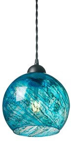 Light for home - Závěsné svítidlo na lanku se stínítkem z foukaného skla v modrém provedení 19603 "MARBLE", 1x60W, E27, Černá