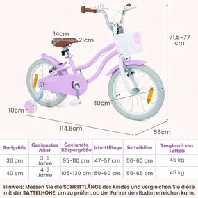 Costway 16 Inch dětské kolo s tréninkovými kolečky a košíkem Dětské kolo