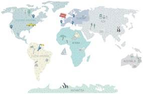 Dětské nástěnné samolepky MAPA SVĚTA mátové Zvolte rozměr: L, Zvolte jazyk: Slovenský
