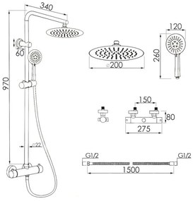 Erga Enza, sprchová souprava s termostatickou baterií a dešťovou hlavicí 20cm, černá matná, ERG-YKA-BP.ENZA20-BLK