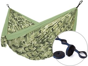 Houpací síť hamaka, houpací síť pro dva camping camo forest + slap strap (set)